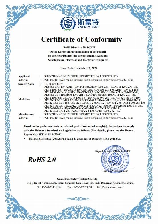 RoHS - Shenzhen Andy photoelectric technology Co., LTD