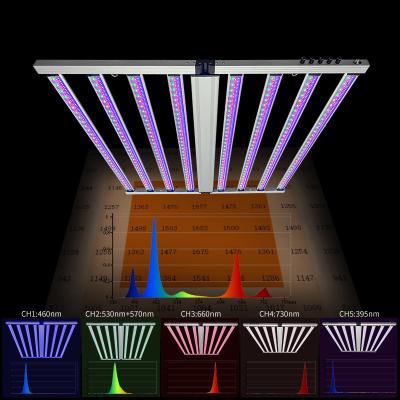 China Horticultural Plant Light SAMSUNG LM301H LM281B Chips Five-channel Dim Full Spectrum Green Blue Red 8 Bar 800W LED Grow Lights for sale