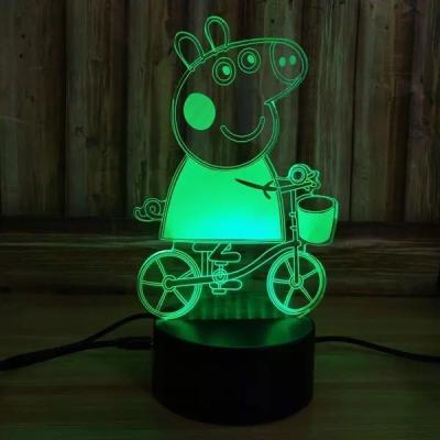 China 3D LED pepar Pig by  Bike  design  Table Light party light 3d acylic led night light for decoration for sale