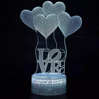 China 7 Colors Sweet heart 3D LED Lamp Visual Light Table Lamp Bedside Sleeping Nightlight for sale