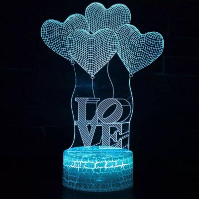 China 7 Colors Sweet heart 3D LED Lamp Visual Light Table Lamp Bedside Sleeping Nightlight for sale