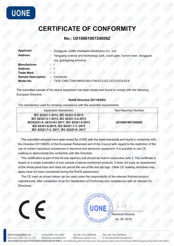 EU ROHS certificate - Shenzhen Junbo Technology Co., Ltd