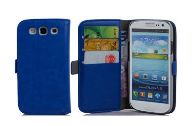 Cina Cassa blu del cuoio del telefono cellulare della galassia S3 SIII i9300 con progettazione di vibrazione del portafoglio in vendita