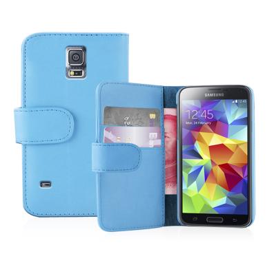 Cina Casse blu del portafoglio del telefono cellulare del cuoio dell'unità di elaborazione del supporto per la galassia S5 i9600 di Samsung in vendita