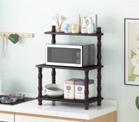 China Kitchen Baker Double Layer Microwave Oven Rack Stand Wood Frame for sale