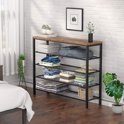 China Metal grande rústico de 5 gradas unidad del estante del zapato de 18 pares con el tablero de madera en venta