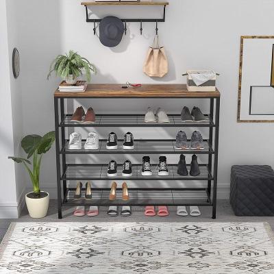 China Metal grande rústico de 5 gradas unidad del estante del zapato de 18 pares con el tablero de madera en venta