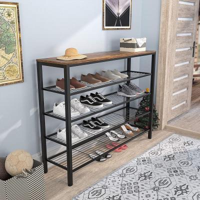 China Metal grande rústico de 5 gradas unidad del estante del zapato de 18 pares con el tablero de madera en venta