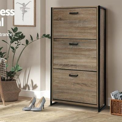 Cina Organizzatore di legno Cabinet For Home del MDF 3 Tires Flip Down Shoe Rack Furniture in vendita