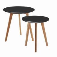 China Solid Oak Wood Round Scandinavia Coffee Table Set 2 With MDF Top for sale