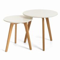 China Solid Oak Wood Round Scandinavia Coffee Table Set 2 With MDF Top for sale