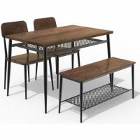 China Midcentury Rectangular Rustic Dining Table And Bench Set with 4 chairs for sale