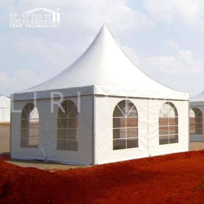 China 5x5m Wind Proof Aluminum Pagoda Tent With White PVC Window Sidewalls for sale