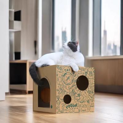 China Easy Fold Corrugated Playhouse for Pets Eco-Friendly Foldable Paper Cat Scratch Cardboard House Indoor for sale