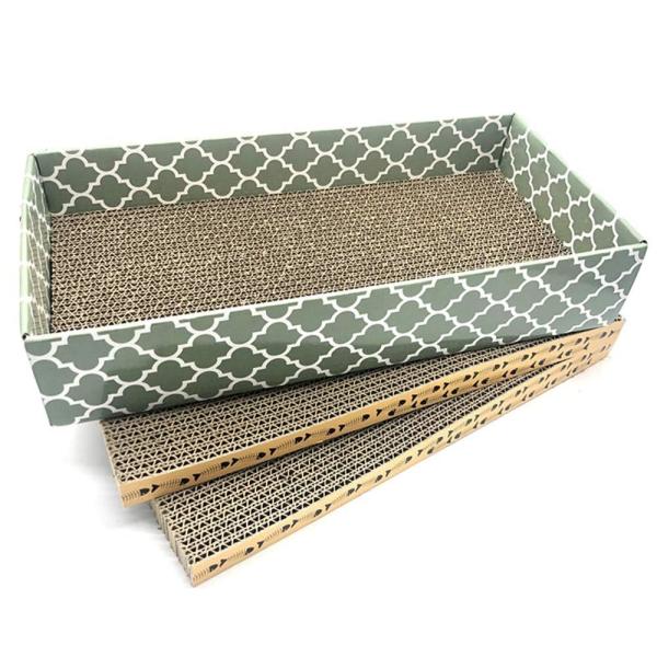 Quality Cat Scratcher Cardboard Scratching Pads Scratch Lounge Bed with Catnip 3PCS Reversible Corrugated Cardboard with Scratch Box for sale