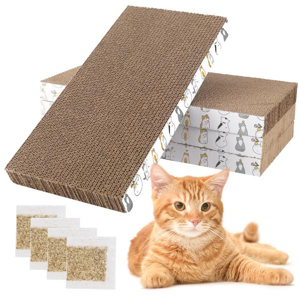 Quality 4 Pack Cat Scratch Pad with Box, Cardboard Cat Scratcher for Indoor Cats for sale