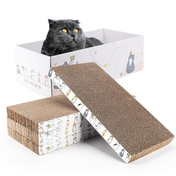 Quality 4 Pack Cat Scratch Pad with Box, Cardboard Cat Scratcher for Indoor Cats for sale