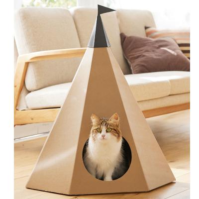 China Corrugated Paper Cat Scratcher Oem Tent-Shaped Cat Litter Scratching Board Combinable Tent Shape for sale