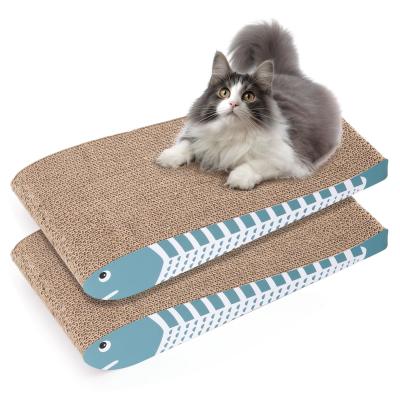 China Cat Scratching Board 2 Pack, Curved Scratcher Cardboard, Double-Sided Pad for Long Lasting Use, Cute Scratching Mat for Kitty (Blue) for sale