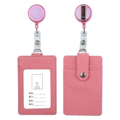 China Badge Holder PU Leather Custom Logo Lanyard Retractable Badge Reel Id Card Holder Innovative Business Ideas for sale