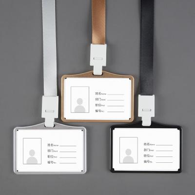 China Letter Logo Durable Aluminum Alloy Metal Id Card Holder Badge Clear Transparent Both Sides One Clip Lanyard Promotion Gift for sale