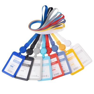 China Back to School Durable Eco Friendly Silicone ID Card Holder Lanyard with Polyester Silk Screen Embossing Printing Push for sale