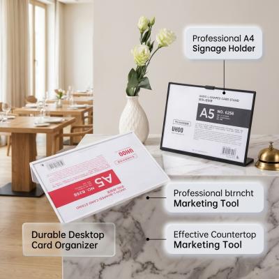 China UHOO PMMA Menu Holders A4 Card Stand Sign Holders Business Display L Shaped for sale