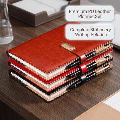 China Alumni Relations A5 Moterm Planner Notebook PU Cover And Pen Gift Set Offset Printing for sale