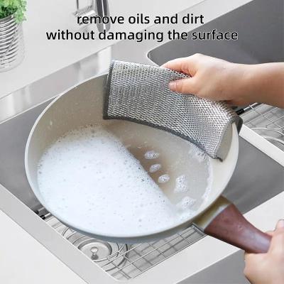 China KILINE 20*20cm Double-Layer Wire Dishwashing Rag Non-Scratch Scrubbing Pad for Kitchen Cleaning for sale