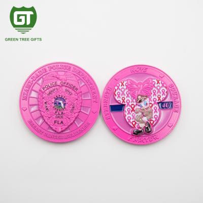 China 3D effects Disney Round challenge Coin with dyed pink metal for sale