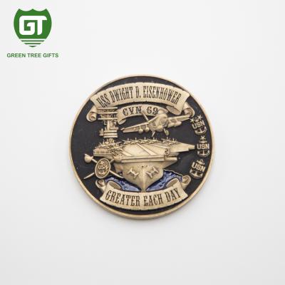 China Round 3D effects Navy challenge Coin with gold plating and black color for sale