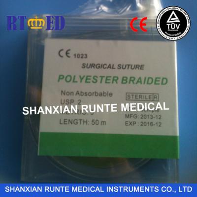 China Surgical Medical Braided coated Green Polyester sutures with needle, Non Absorbable sterial, safe material of polyamide for sale