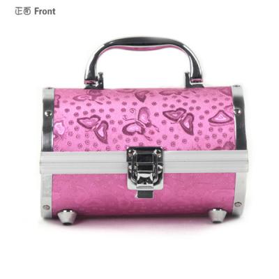 China Round Aluminum Cosmetic Case Beauty Box Organizer Beautiful Pink Pattern Box for sale