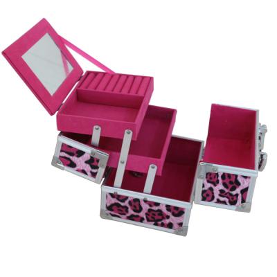 China Doble cosmético del espejo de Patern del leopardo del organizador del viaje de la caja de almacenamiento del maquillaje de la necesidad de las mujeres abierto en venta