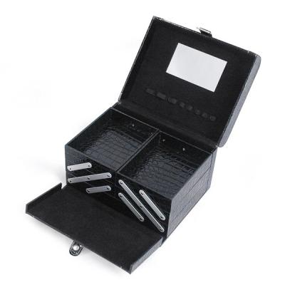 Cina Organizzatore nero su ordinazione di trucco della casa del contenitore di gioielli della cassetta degli attrezzi di cuoio in vendita