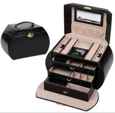 China Tenedor portátil duplicado vanidad hermosa del anillo de la caja de la joyería de la caja de almacenamiento del maquillaje de la PU en venta