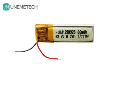 China Over 500 Cycles Life Rechargeable 3.7V 60mAh Lithium ion Polymer 350926 Battery for Earphones for sale