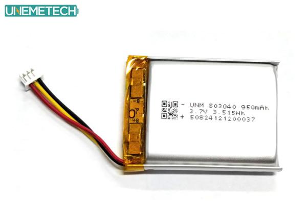 Quality 3.7V 950mAh 803040 Polymer Lithium Ion Battery With Molex51021-3P For Oudoor Electronics for sale