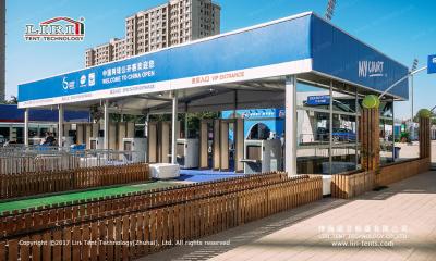 China Flat top cube tent with glass walls and banner for sport events for sale