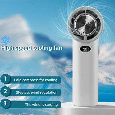 China Stepless Speed Regulation Ice Cooling Fan 13000 RPM Bladeless Portable Hand Held Fan 3600mAh for sale