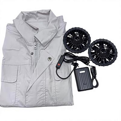 China Summer Workerwear Fan Jacket 100 % Cotton Long Sleeve Jacket Fan With Power Bank 10000mAh For Welder for sale