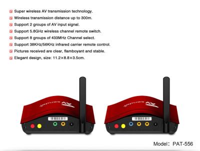 China 5.8GHZ AUDIO VIDEO SENDER TRANSMITTER RECEIVER WITH 38KHZ AND 56KHZ IR REMOTE CONTROL for sale
