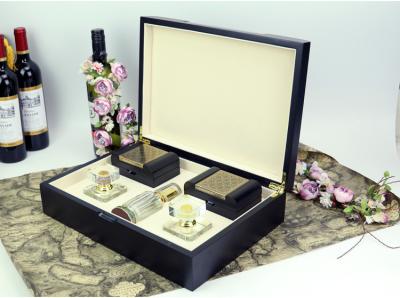China Arab style black wood perfume gift box packaging with 2 small boxes for sale