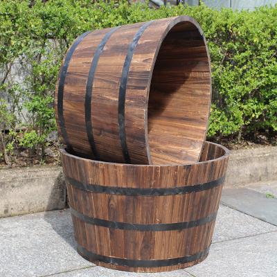 China 2018 New Style wooden barrel garden plant  bucket  round wooden flower pot for sale