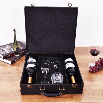 China Wholesale leather wooden gift packaging carton wine package box With wine glass for sale