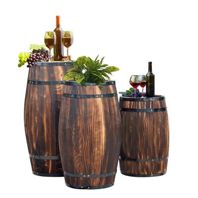 China Carbonization Big Wooden Barrel Outdoor Decoration Wooden Barrel for sale