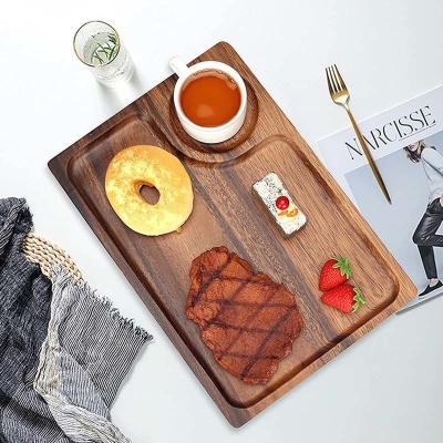 China Factory Wholesale Customized Cheap Acacia Wood Serving Tray Wooden Dinner Plate Household Wood Plate For Food for sale