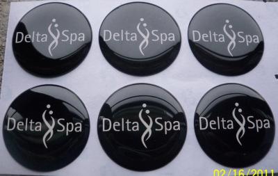 China 3D Delta Spa Oil Bottle Epoxy Resin Stickers With 1.5mm Thickness for sale