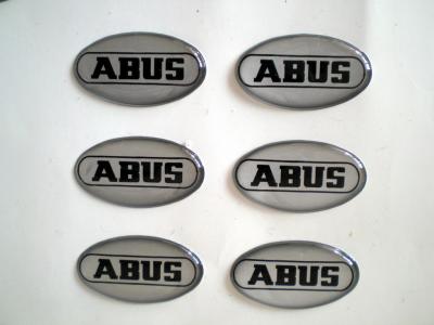 China Black Print ABUS Elevator Epoxy Resin Stickers With Normal Silver Background for sale