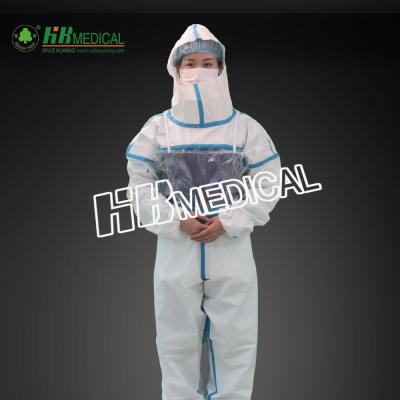 China white color and bule tape strap protective gown/cloth with cap for sale